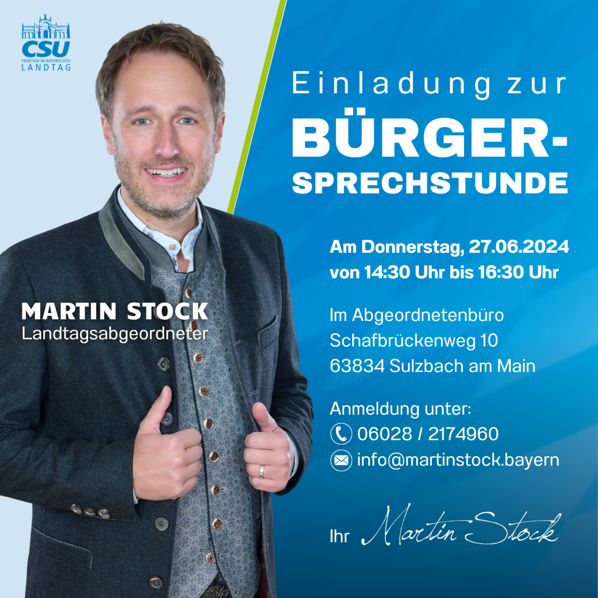 News von MdL Stock: MdL Stock lädt zur Bürgersprechstunde ein ...