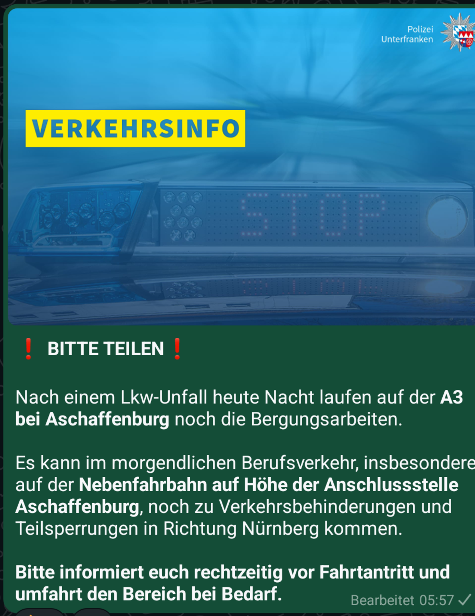 Polizeibericht: Kleinostheim | Unfall auf der A3 – Lkw durchbricht die Mittelleitplanke und ...